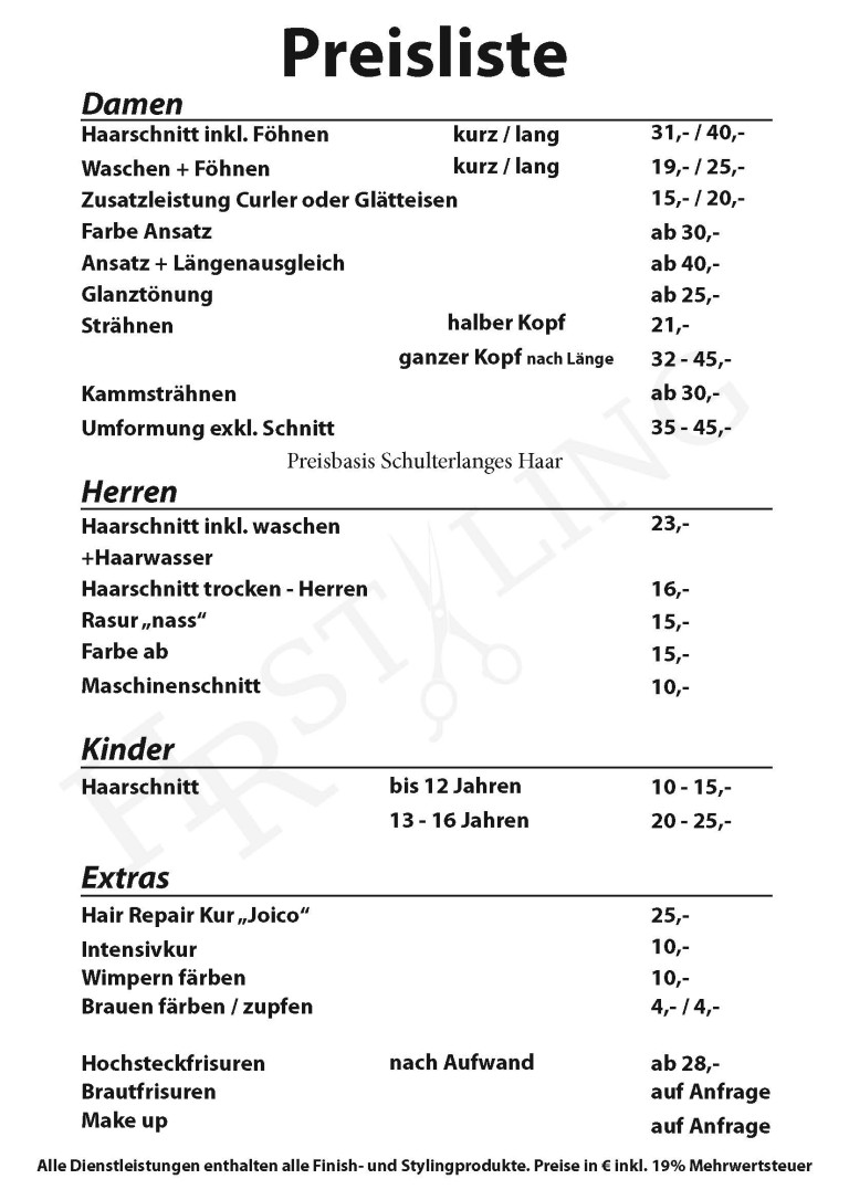 Preisliste-Friseur-Bargteheide - HR Styling